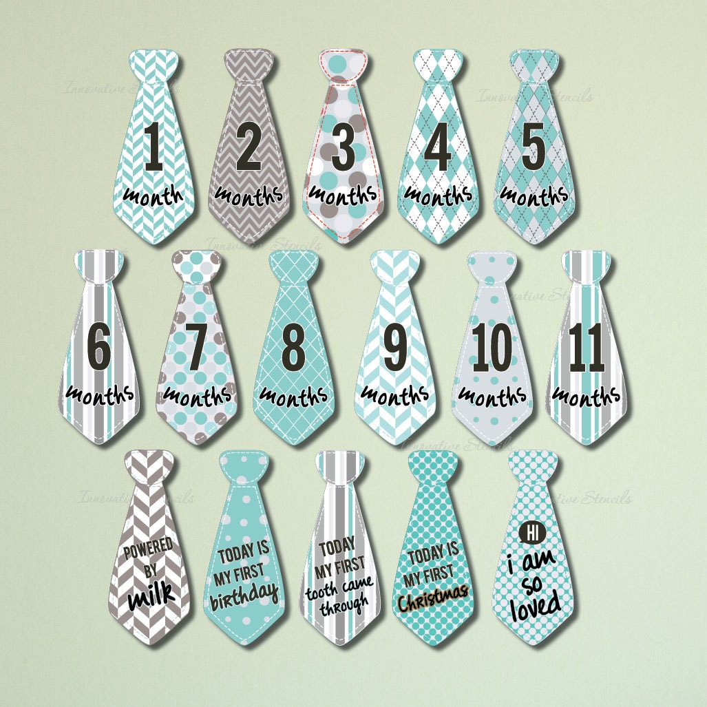 Baby Monthly Necktie Onesie Stickers Age Milestones for 12 Months ...