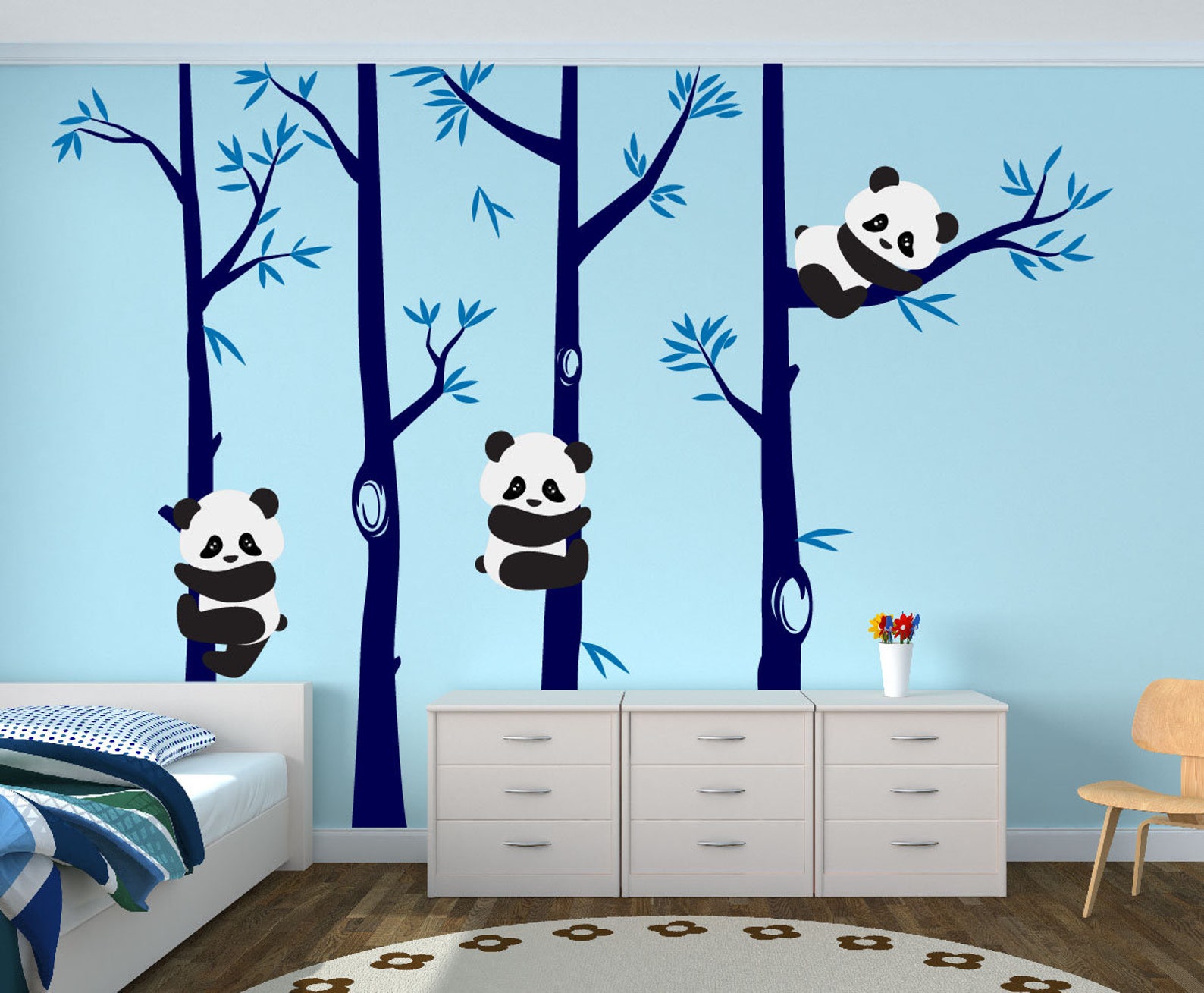 Nursery Panda Bear Bamboo Tree Wall Nursery Decal Art Forest Kids Room ...