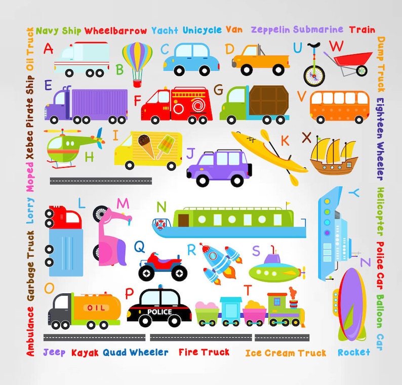 Car Transportation Alphabet Peel and Stick Wall Nursery Kids ...