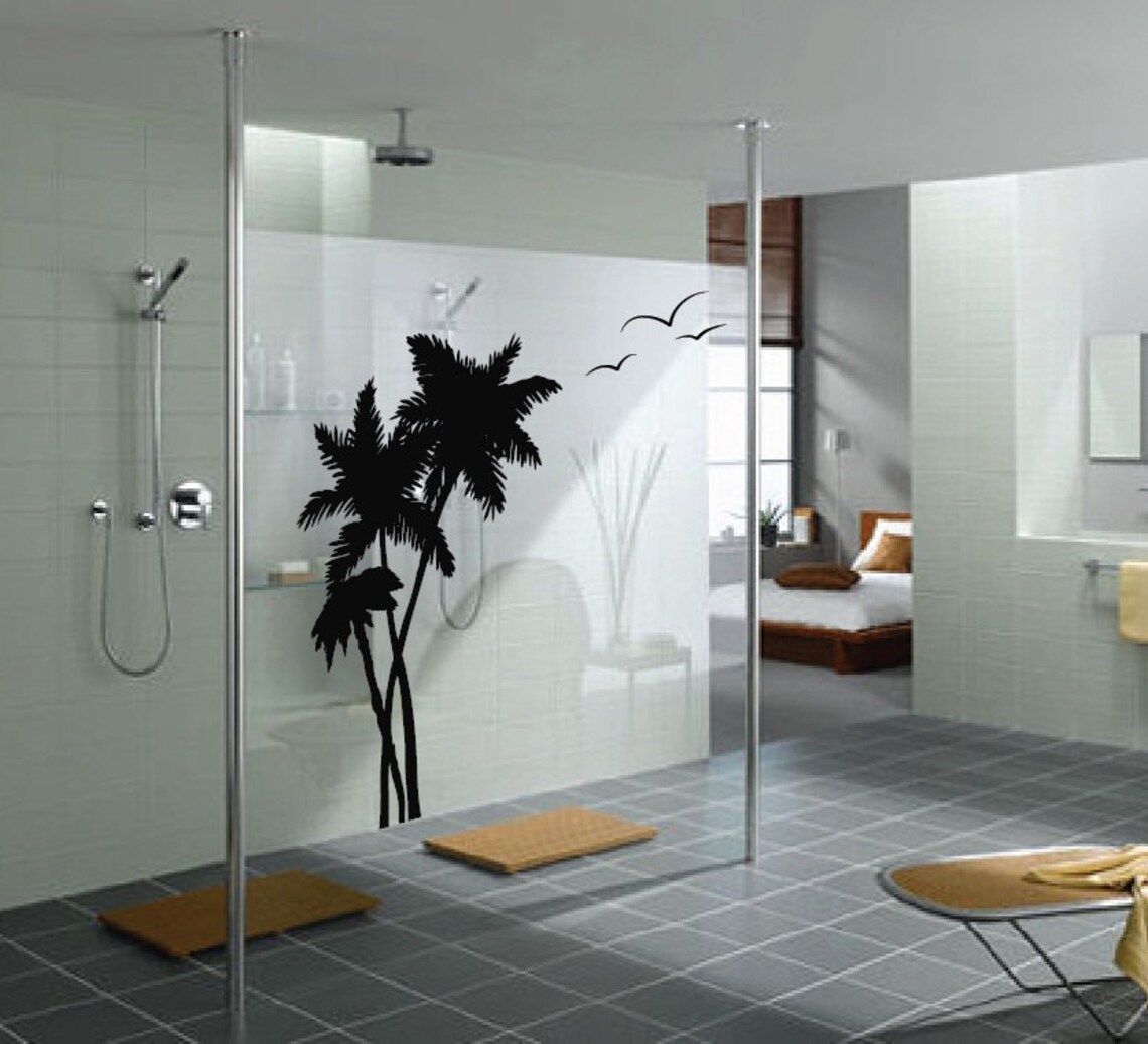 Palm Coconut Tree Wall Decal with seagull birds art 6 feet | Etsy