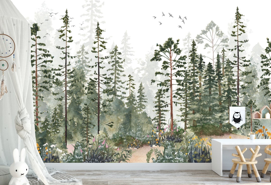 Woodland Watercolor Pine Tree Forest Nursery Décor Fabric Available in ...