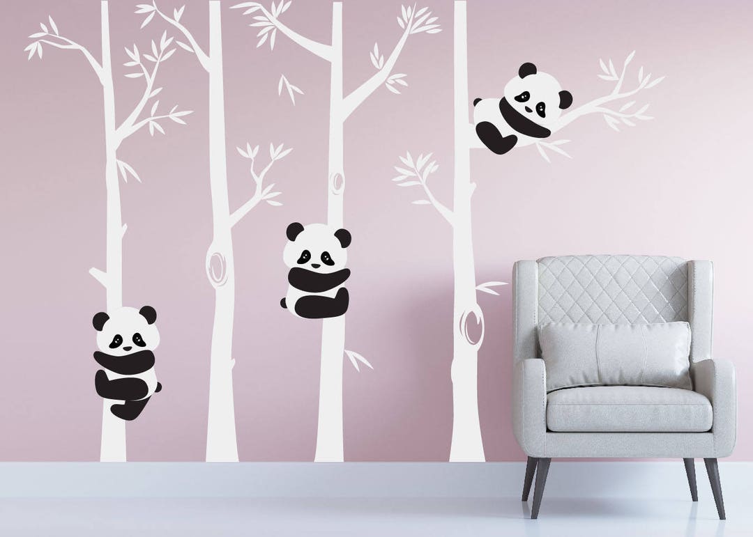 Nursery Panda Bear Bamboo Tree Wall Nursery Decal Art Forest Kids Room ...
