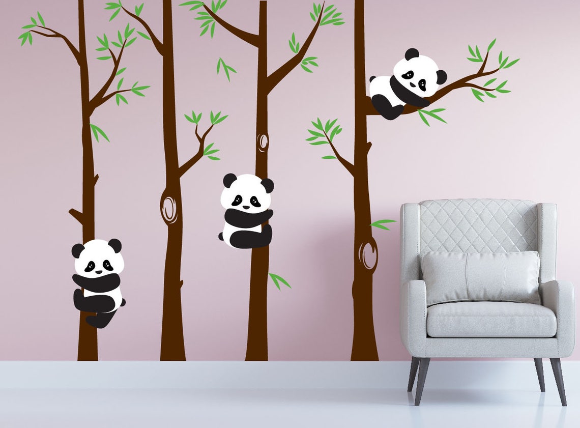 Nursery Panda Bear Bamboo Tree Wall Nursery Decal Art Forest | Etsy