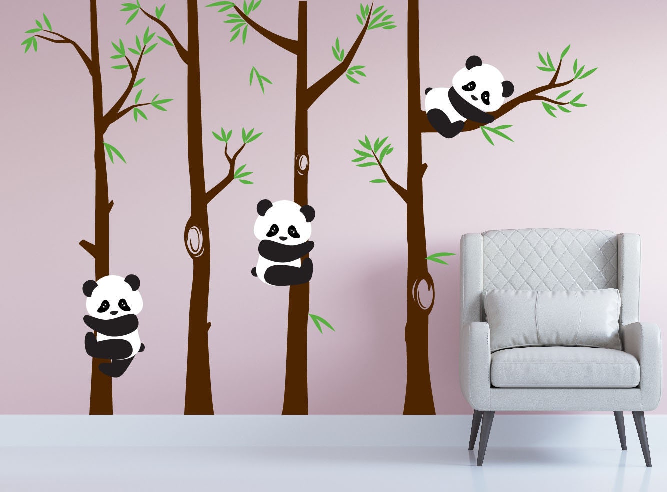 Nursery Panda Bear Bamboo Tree Wall Nursery Decal Art Forest - Etsy UK