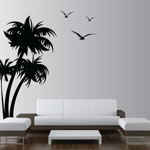 Palm Coconut Tree Wall Decal With Seagull Birds 1107 6 Feet - Etsy