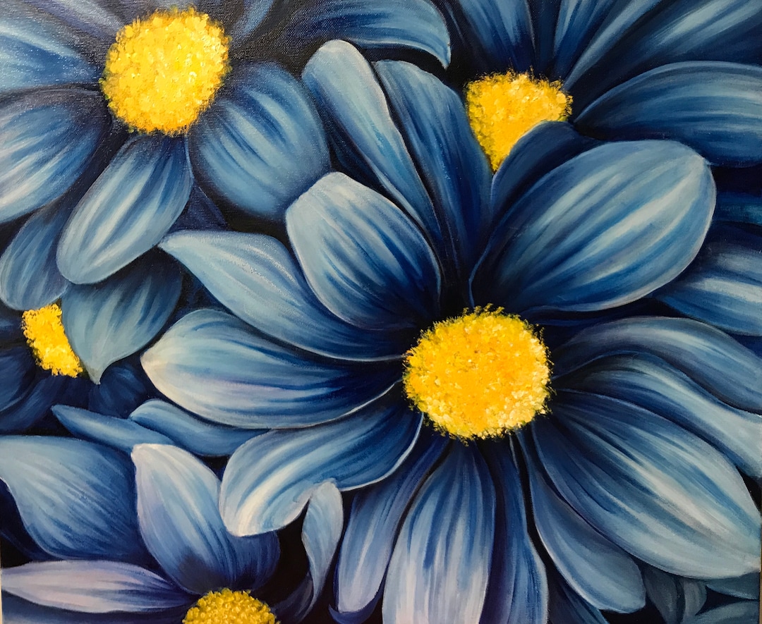 Blue Daisy 50 X 60 Cm Box Canvas Oil Painting - Etsy