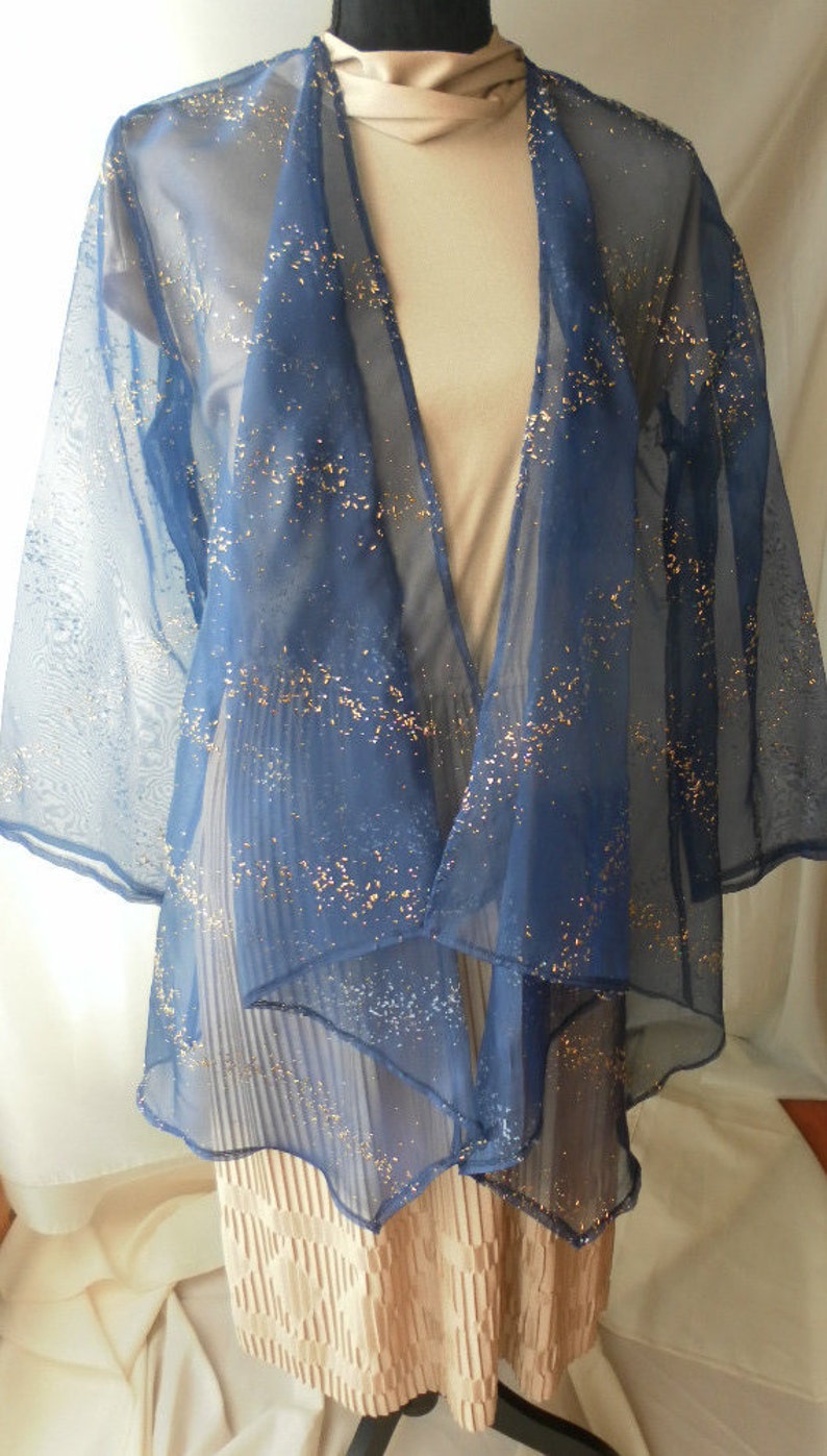 Navy Blue Gold Sparkles Chiffon Draped Front Formal/informal Handmade ...