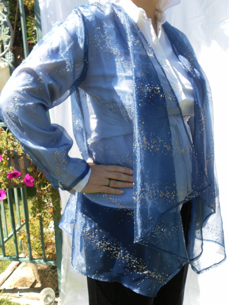 Navy Blue Gold Sparkles Chiffon Draped Front Formal/informal Handmade ...