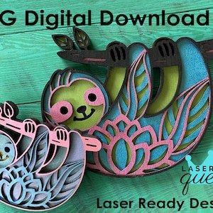 Multilayered Sloth SVG Laser Cut Files for Glowforge Projects | Laser ...