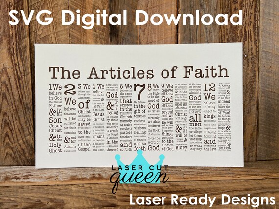 Articles of Faith SVG Laser Cut Files for Glowforge Projects | Etsy