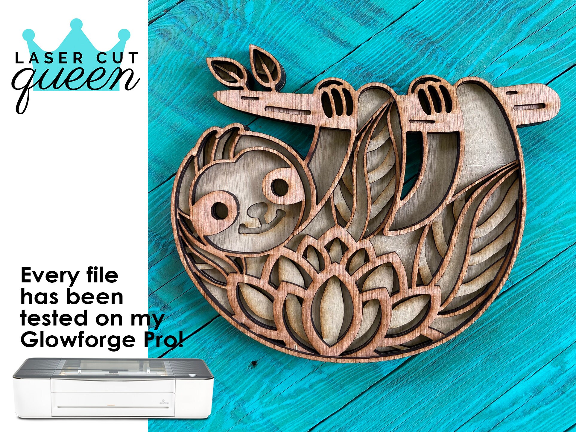 Multilayered Sloth SVG Laser Cut Files for Glowforge Projects | Laser ...