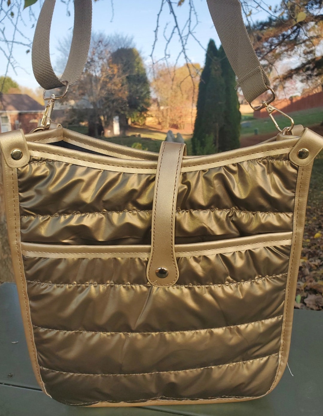 Crossbody Metallic Gold Purse, Stylish Bag, Puffy Bag - Etsy