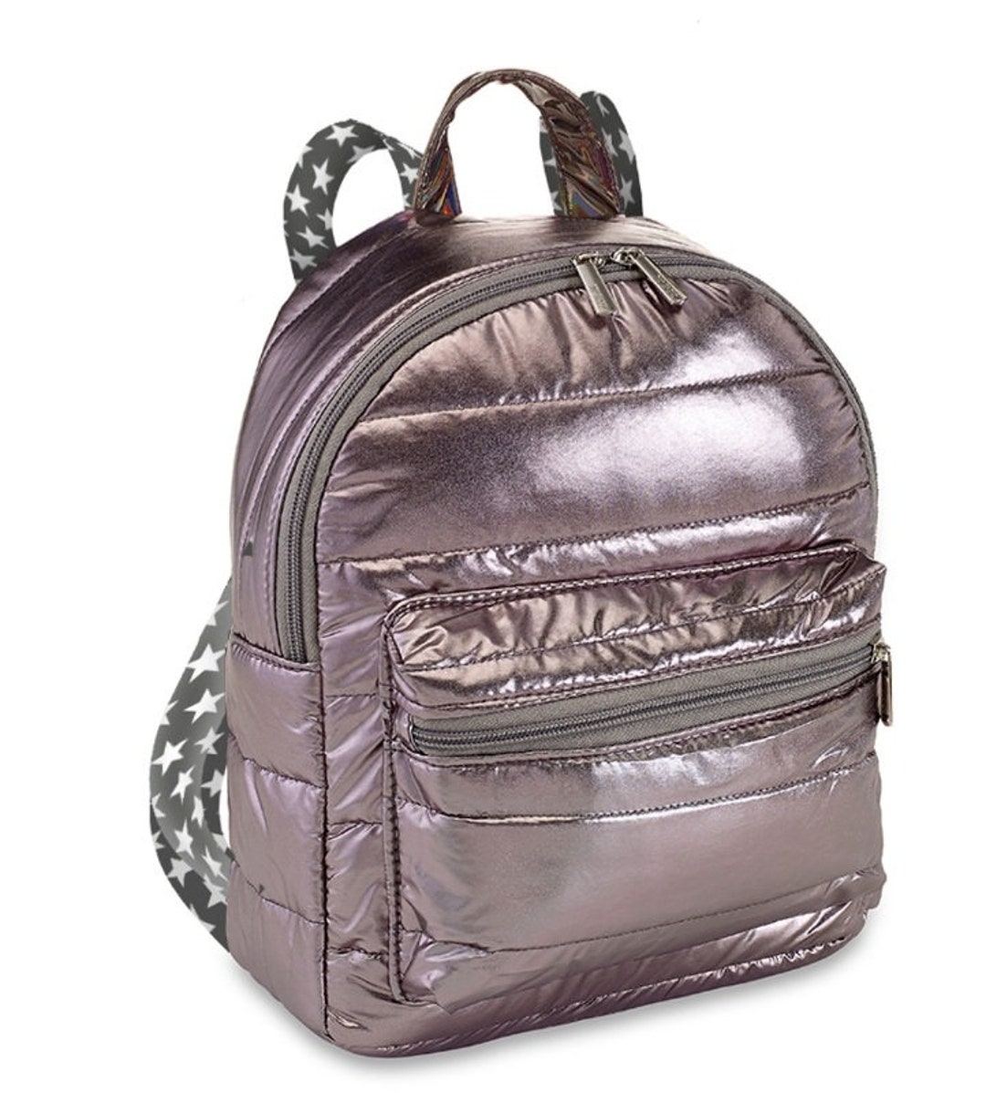 Gunmetal Puffer Mini Backpack W/ Stardust Straps, Mini Metallic 12 ...