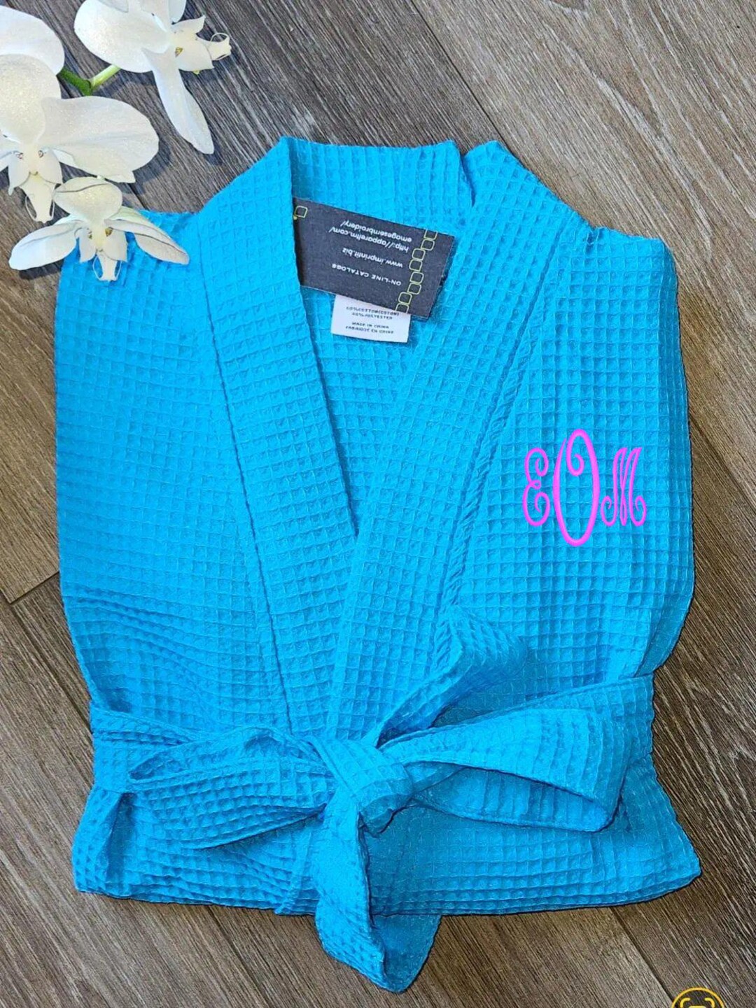Personalized Women's Turquoise Waffle Weave Robe, Custom Holiday Gift ...
