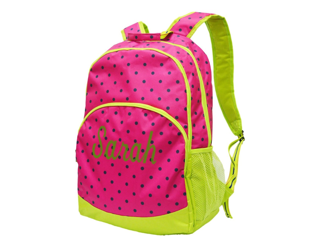 Girls Backpack Lunch Box Hot Pink and Lime Polka Dot | Etsy