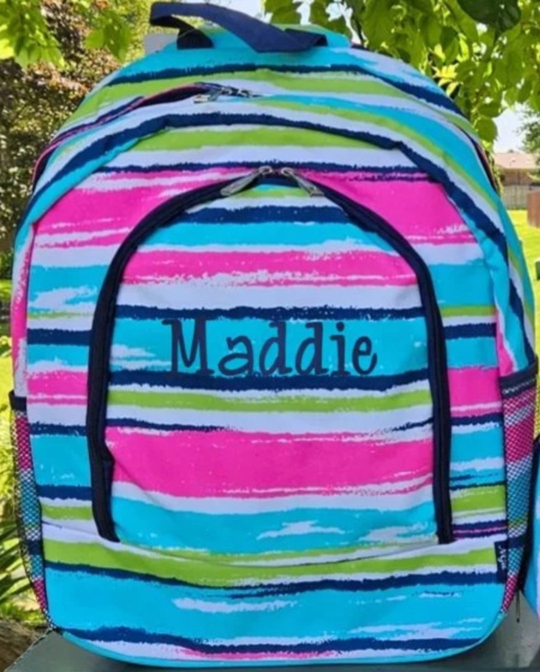 Personalized Girls Backpack, Stripe Pattern Backpack - Etsy