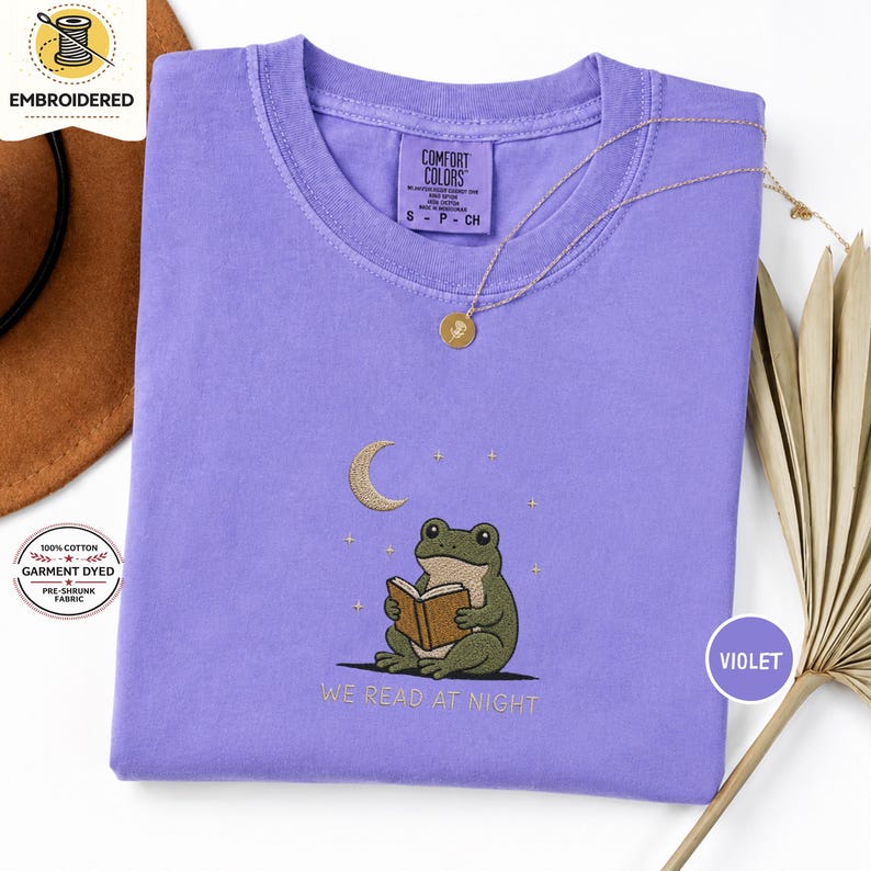 Embroidered Frog Shirt, Bookish Reading Tee, Cozy Reader Gift, Dark ...