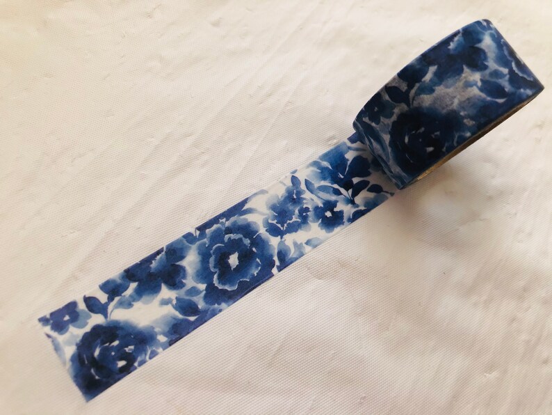 Blue Watercolor Floral Washi Tape | Etsy