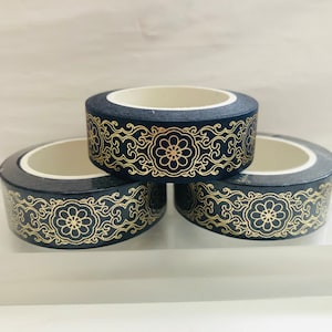 Gold Foil Dark Blue Medallion Washi Tape - Etsy