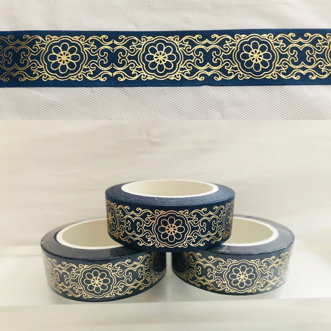 Gold Foil Dark Blue Medallion Washi Tape - Etsy