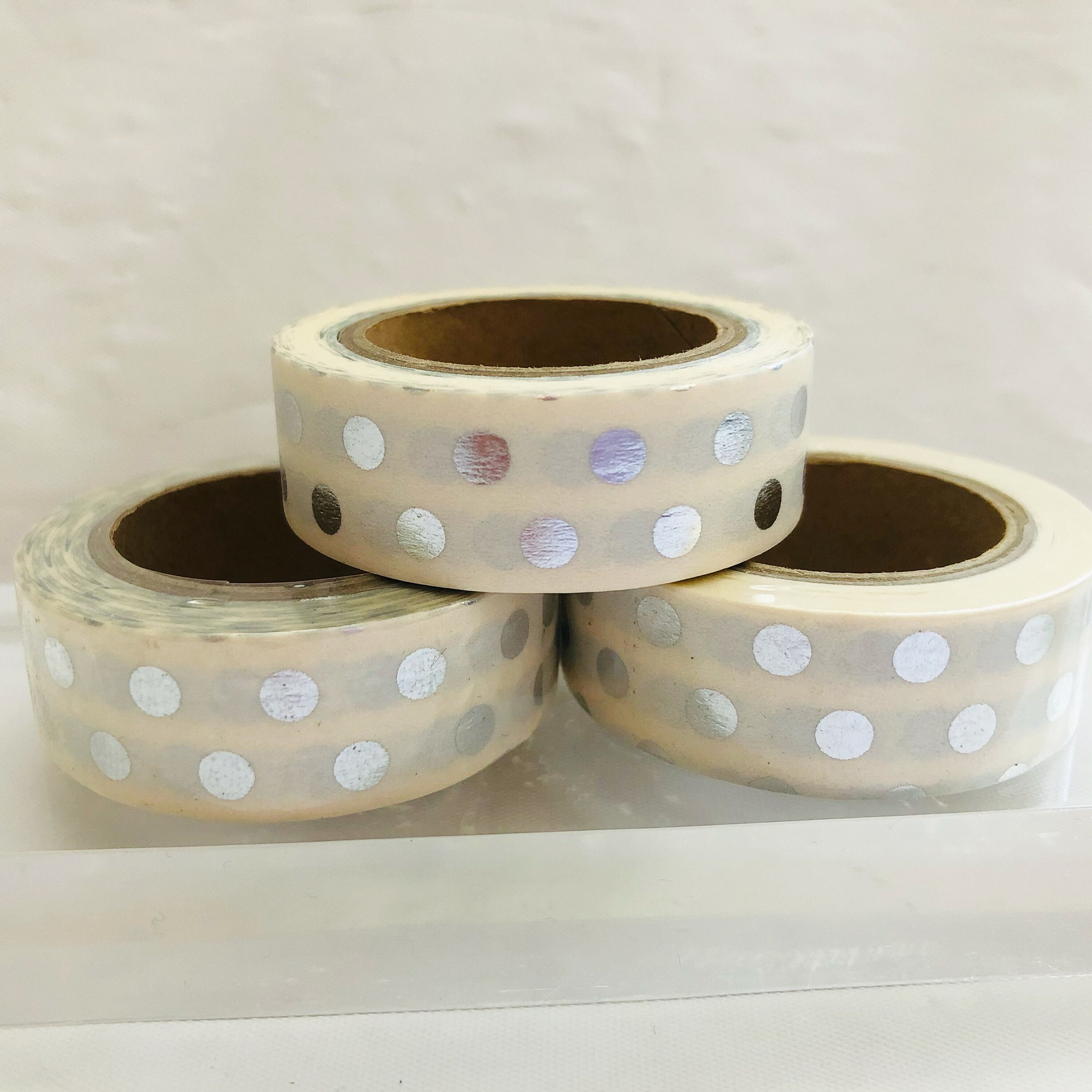 Silver foil mint green washi tape polka dot decorative paper tape 15mm ...