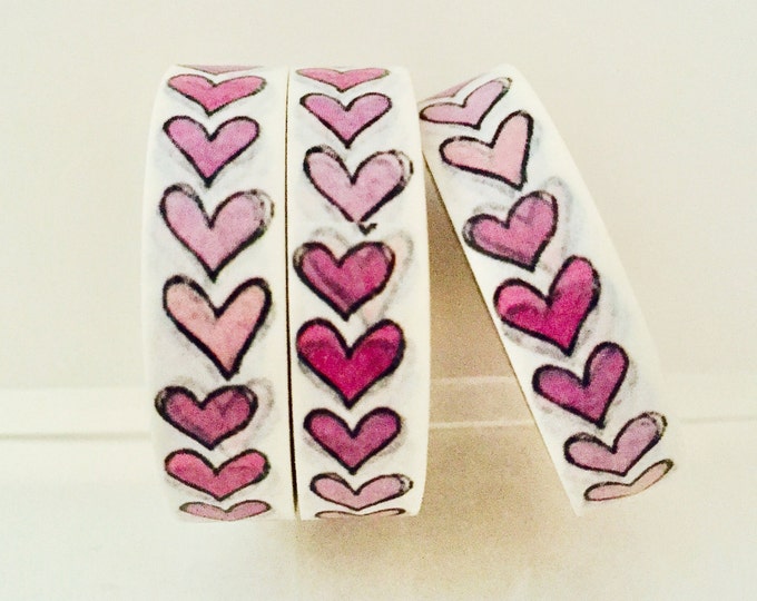 Pink Vertical Heart Thinner Washi Tape - Etsy