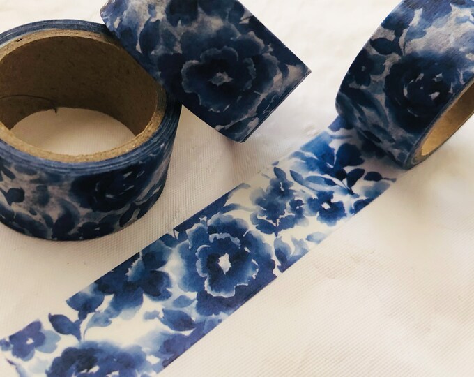 Blue Watercolor Floral Washi Tape - Etsy