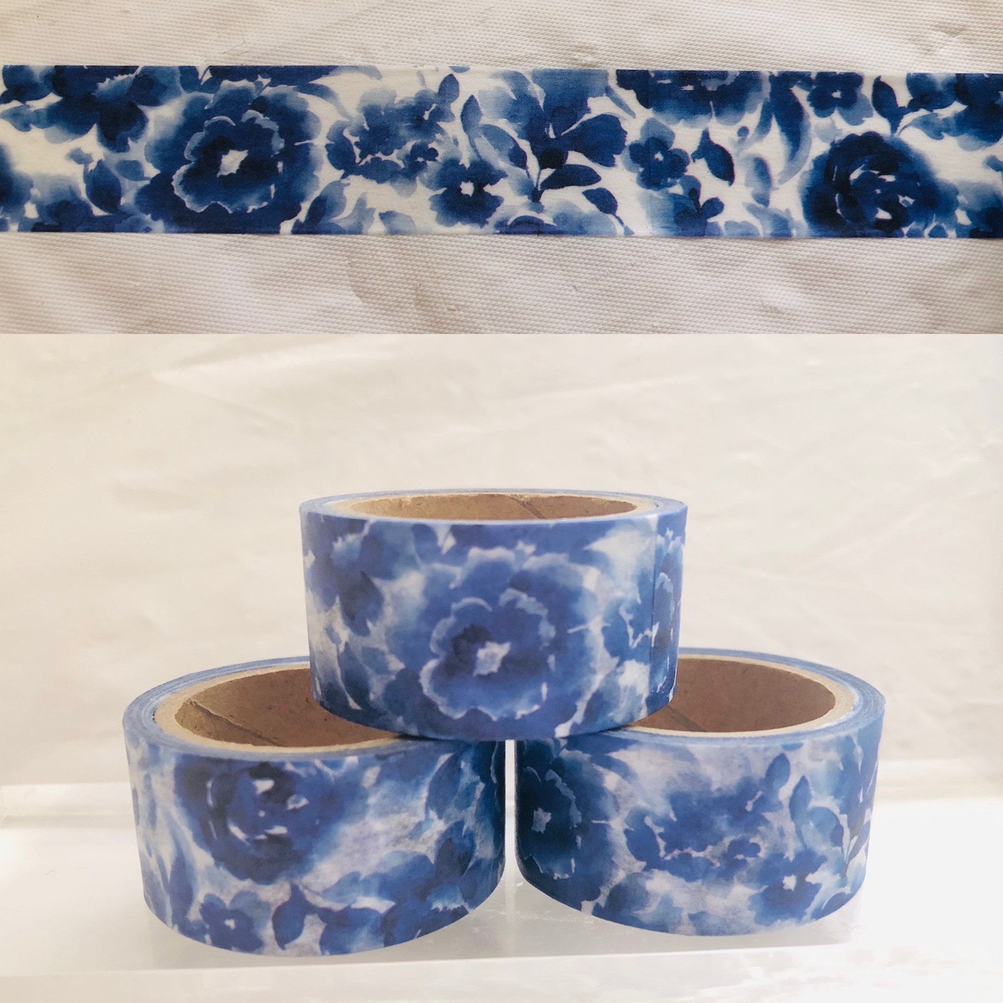 Blue Watercolor Floral Washi Tape | Etsy