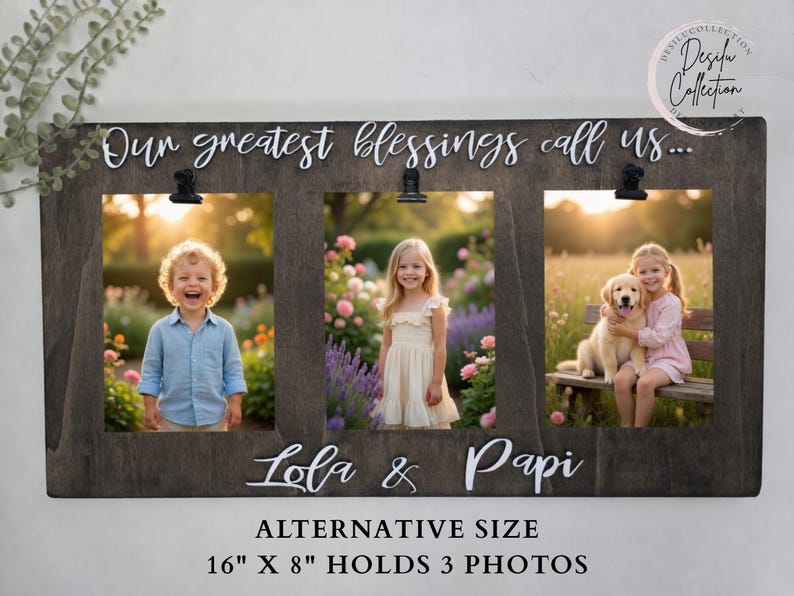Personalized Family Photo Sign – Walnut Wood Grandparent Gift (4-photo ...