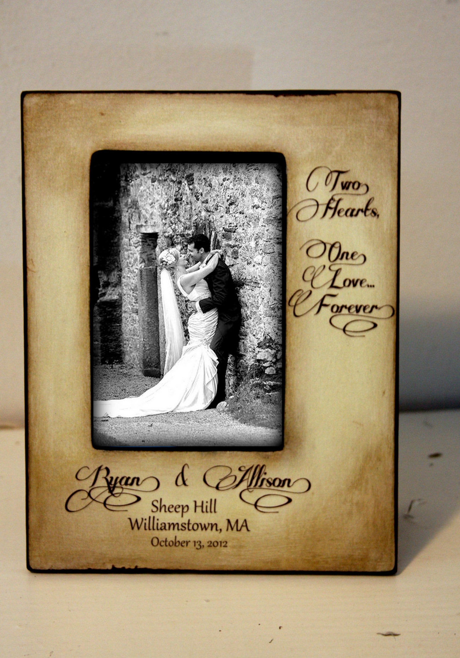 Two Hearts, One Love Gift Personalized Date and Location Couple Bridal ...