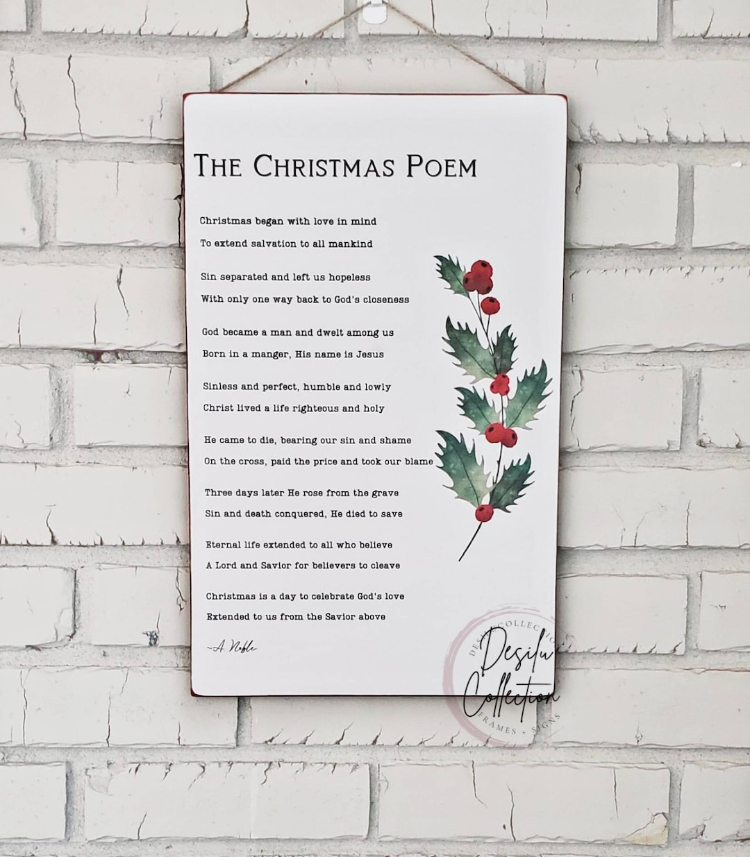 The Christmas Poem Wall Art, Watercolor Christmas Greenery, the True ...