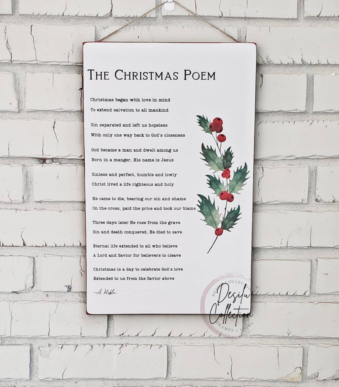 The Christmas Poem Wall Art, Watercolor Christmas Greenery, the True ...