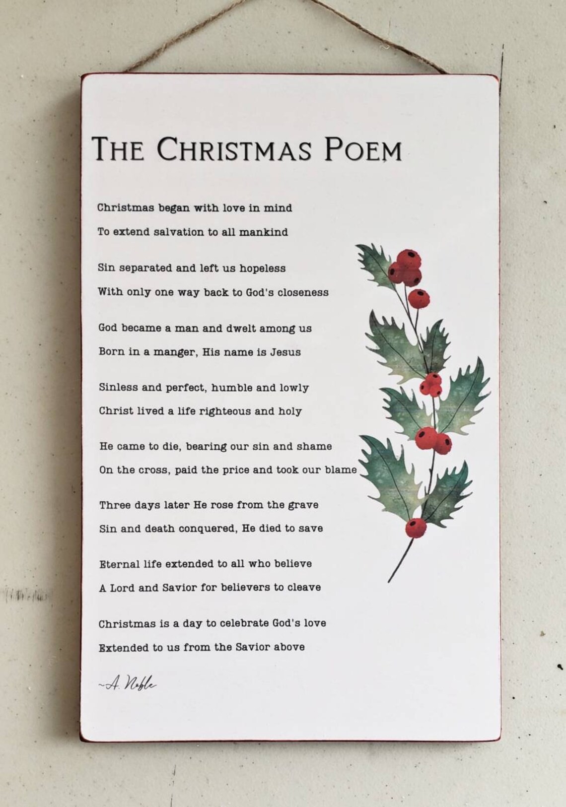 The Christmas Poem Wall Art, Watercolor Christmas Greenery, the True ...