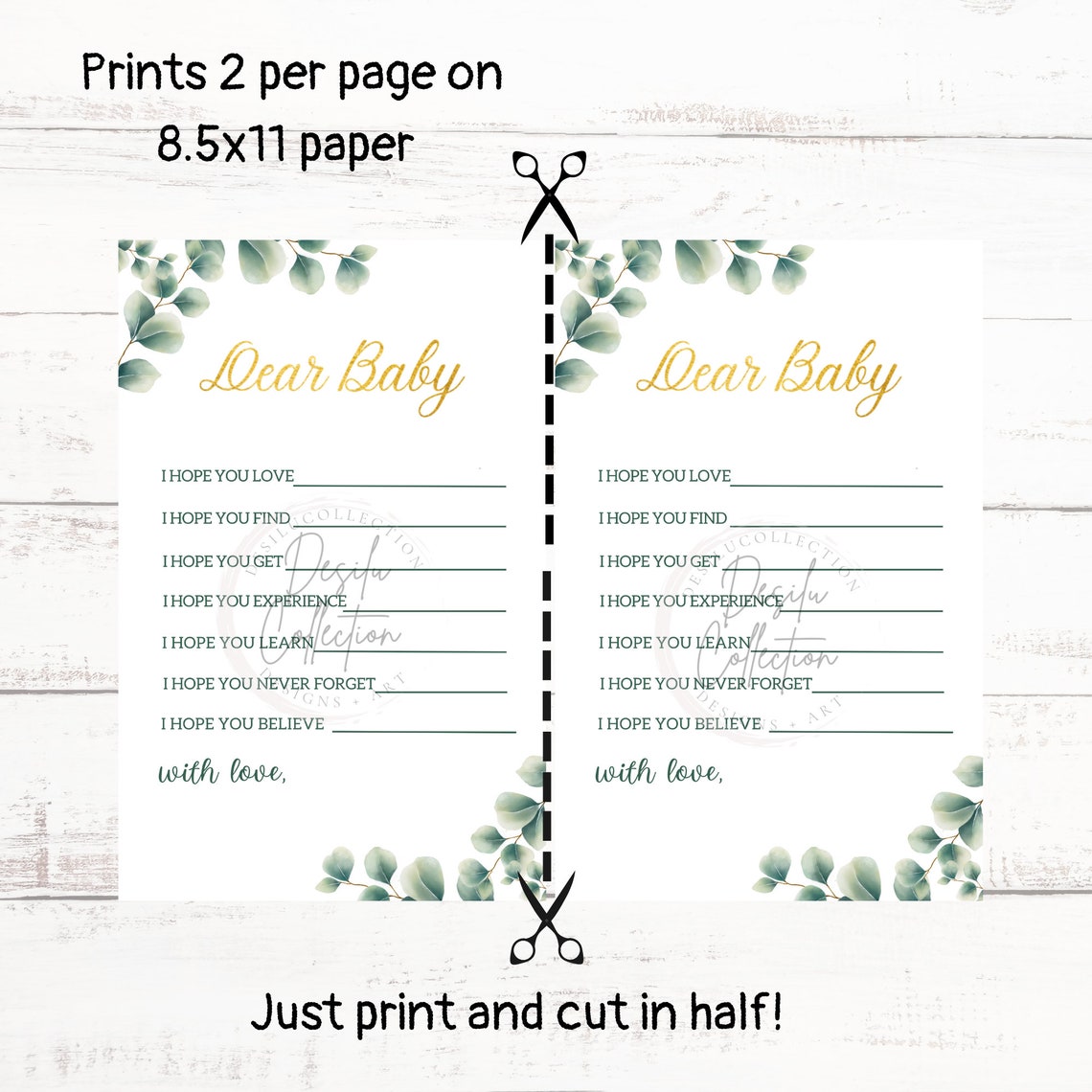 Printable Dear Baby Game . Baby Shower Game . Gold and Green Floral ...