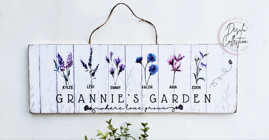 Grandma's Garden Sign, Watercolor Flowers, Custom Grandkids Name, Gift ...