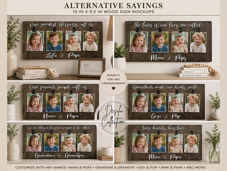 Personalized Family Photo Sign – Walnut Wood Grandparent Gift (4-photo ...