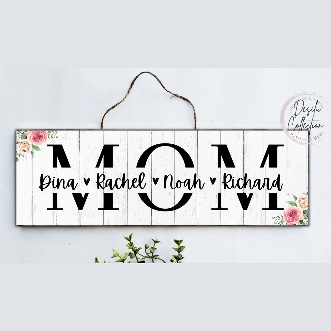 Personalized Mom Name Sign, Grandkids Names, Floral Wood Print - Etsy
