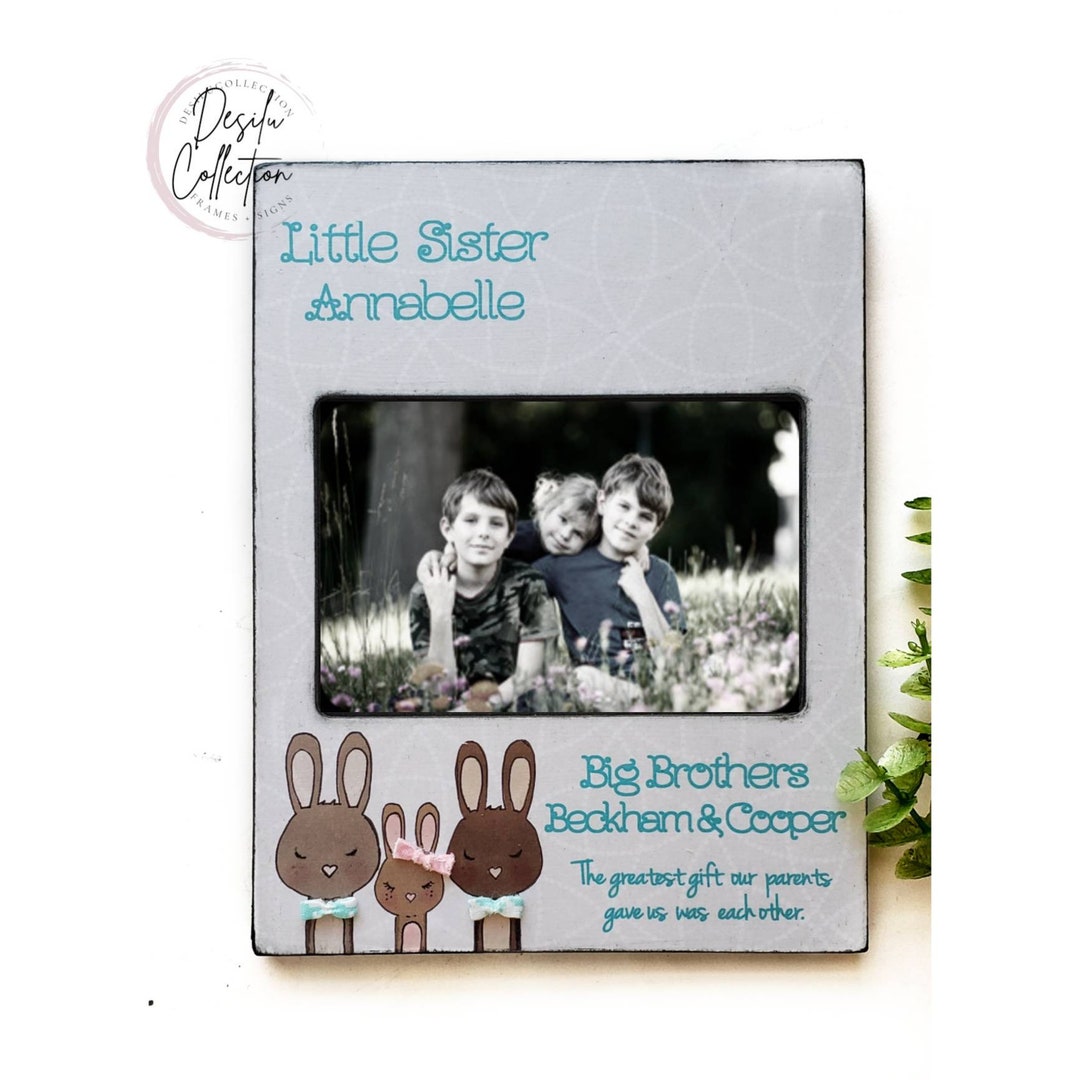 Little Sister Big Brothers Personalized Picture Frame, Siblings Bunnies ...