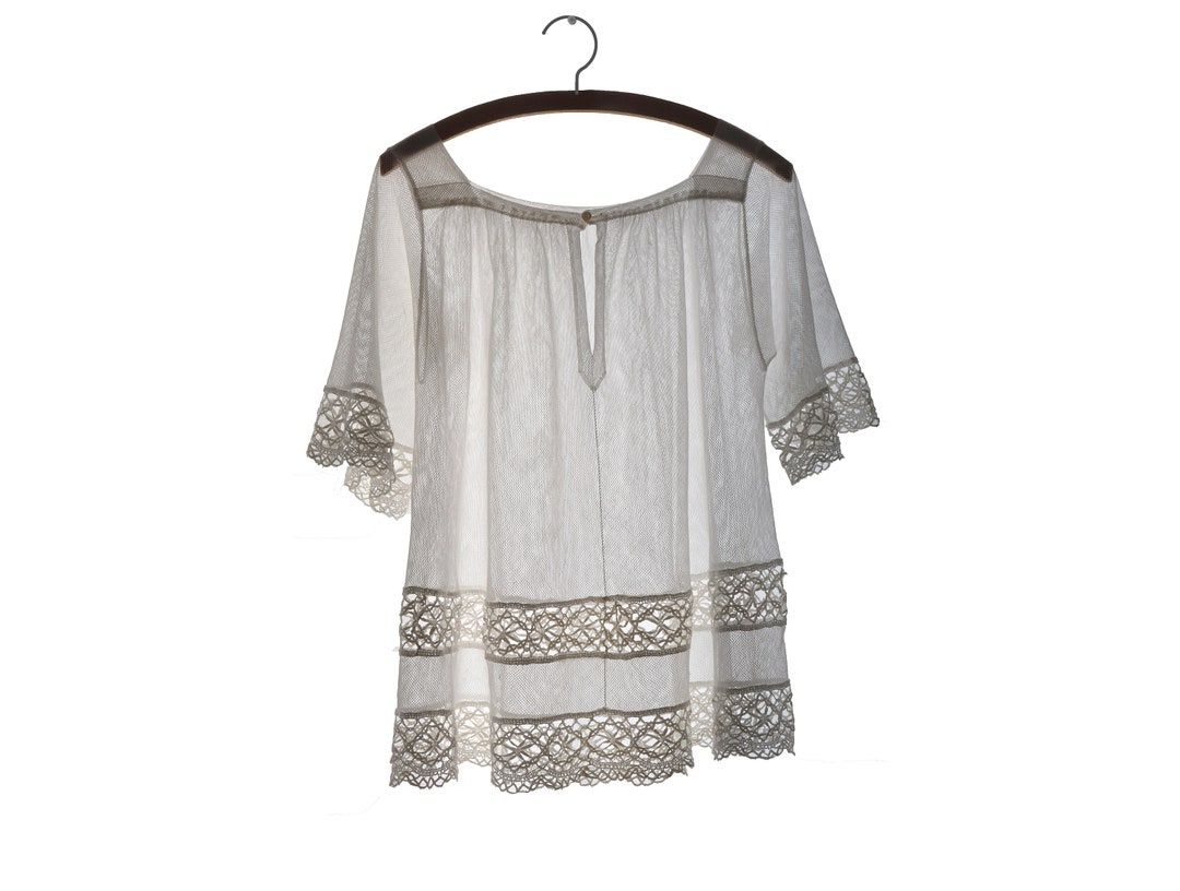 Old Tunic in Cotton Tulle and Lace Elbow Sleeves Surplice - Etsy