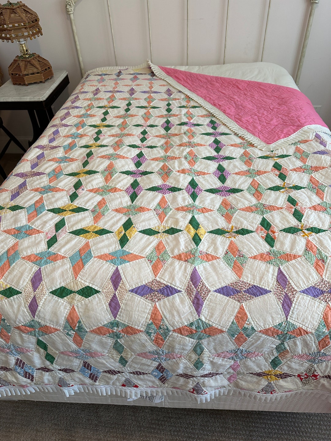 1930s/40s Diamond Pattern Quilt Hand Pieced and Quilted 87 X 81 - Etsy
