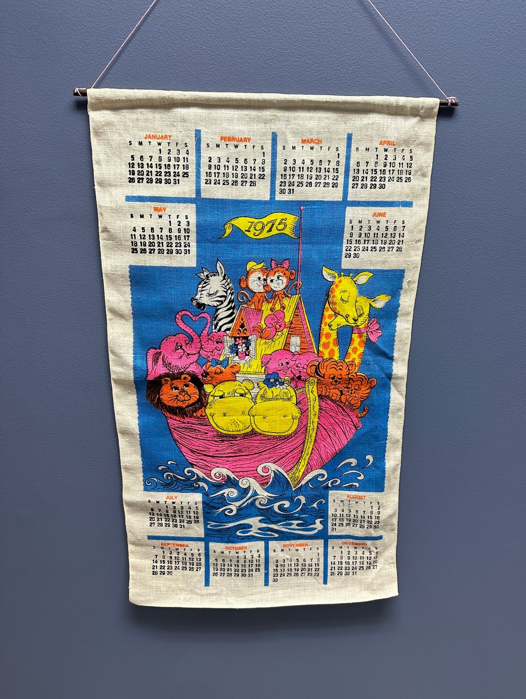 1975 Linen Calendar With Animals on Noah's Ark - Etsy