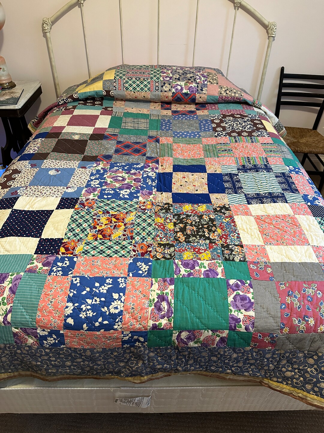 1930s-50s Patchwork Quilt With Revolutionary War Novelty Fabric on Back ...