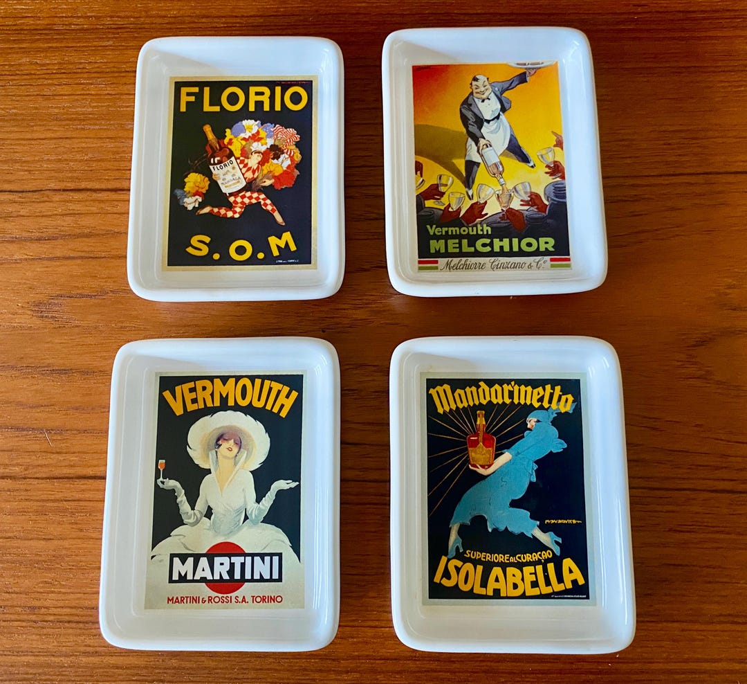 Pottery Barn Vintage Poster Plates: Retro Liquor Ads, Set of 4 - Etsy