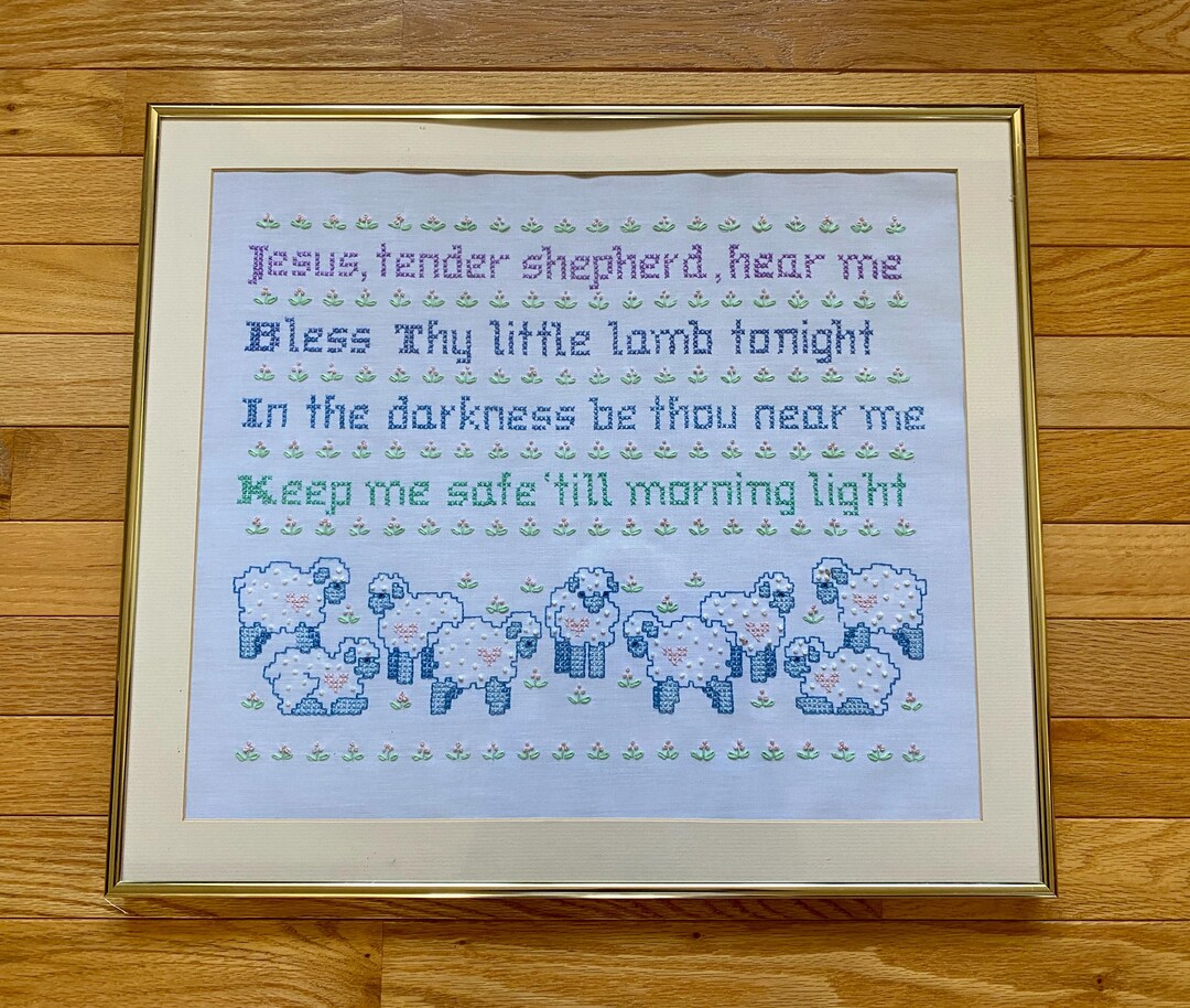 Vintage Framed Cross Stitch Embroidery: "jesus Tender Shepherd" Prayer ...