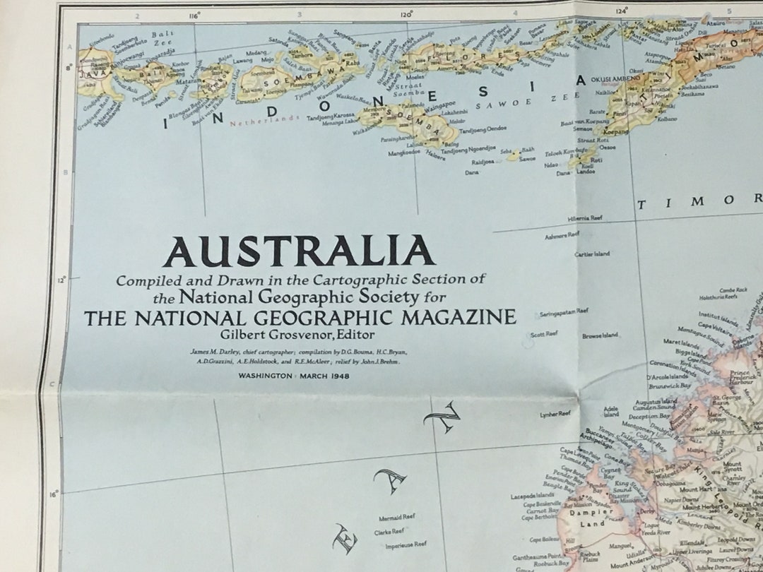 National Geographic Map - Australia - March 1948 - Home Decor - Wall ...