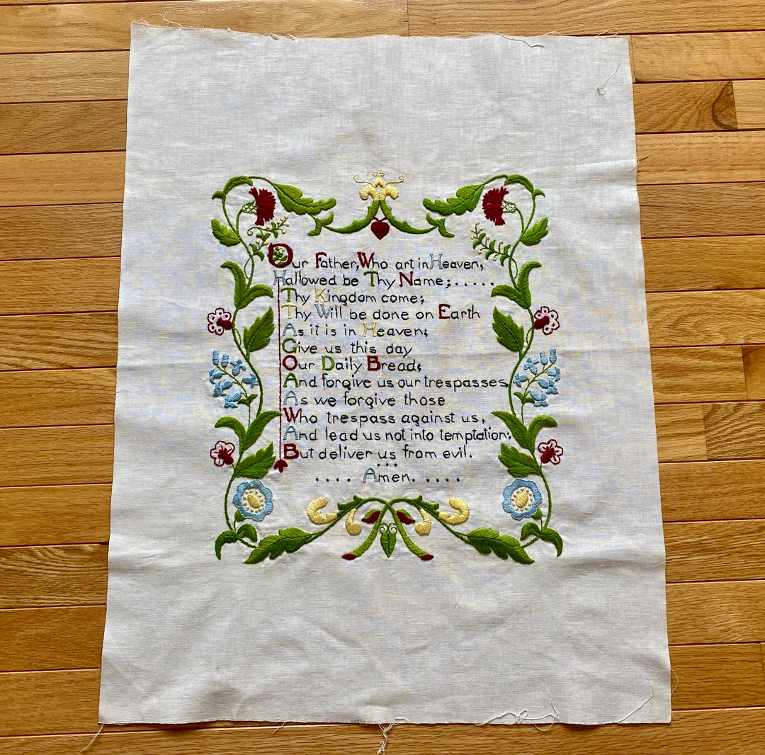 Antique Embroidery - the Lord's Prayer - Hand Embroidered - 1960's - 14 ...