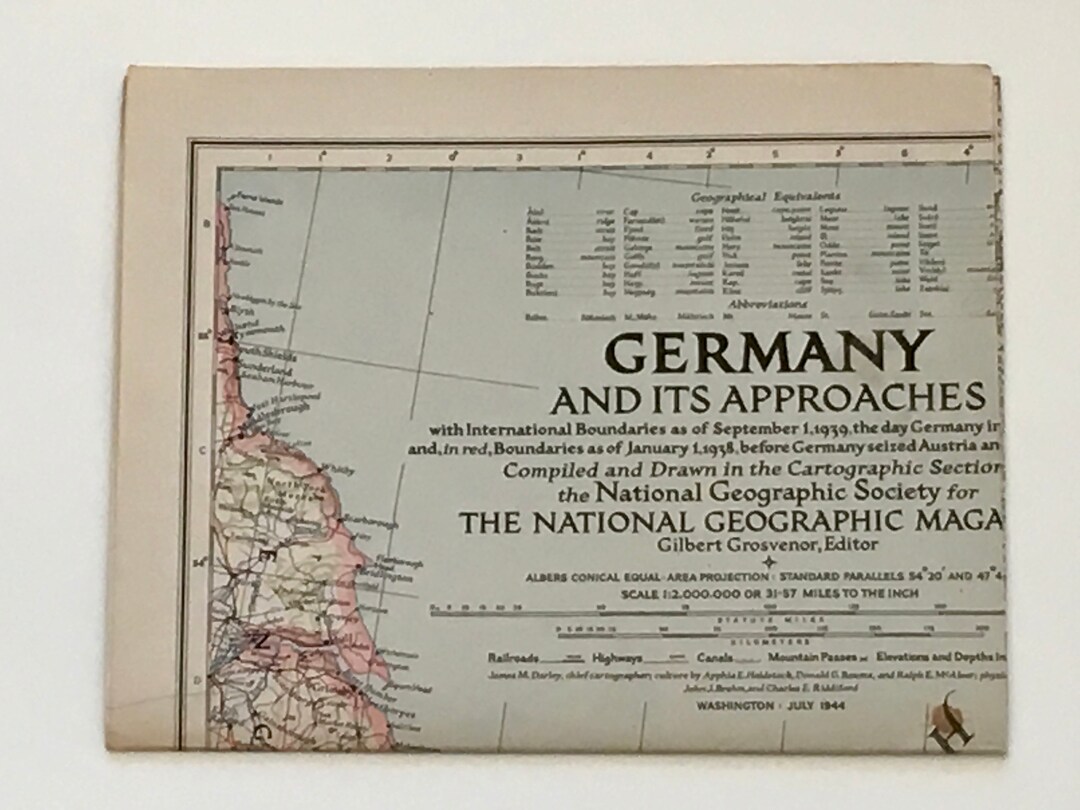 National Geographic Map Germany and Its Approaches July 1944 Home Decor ...