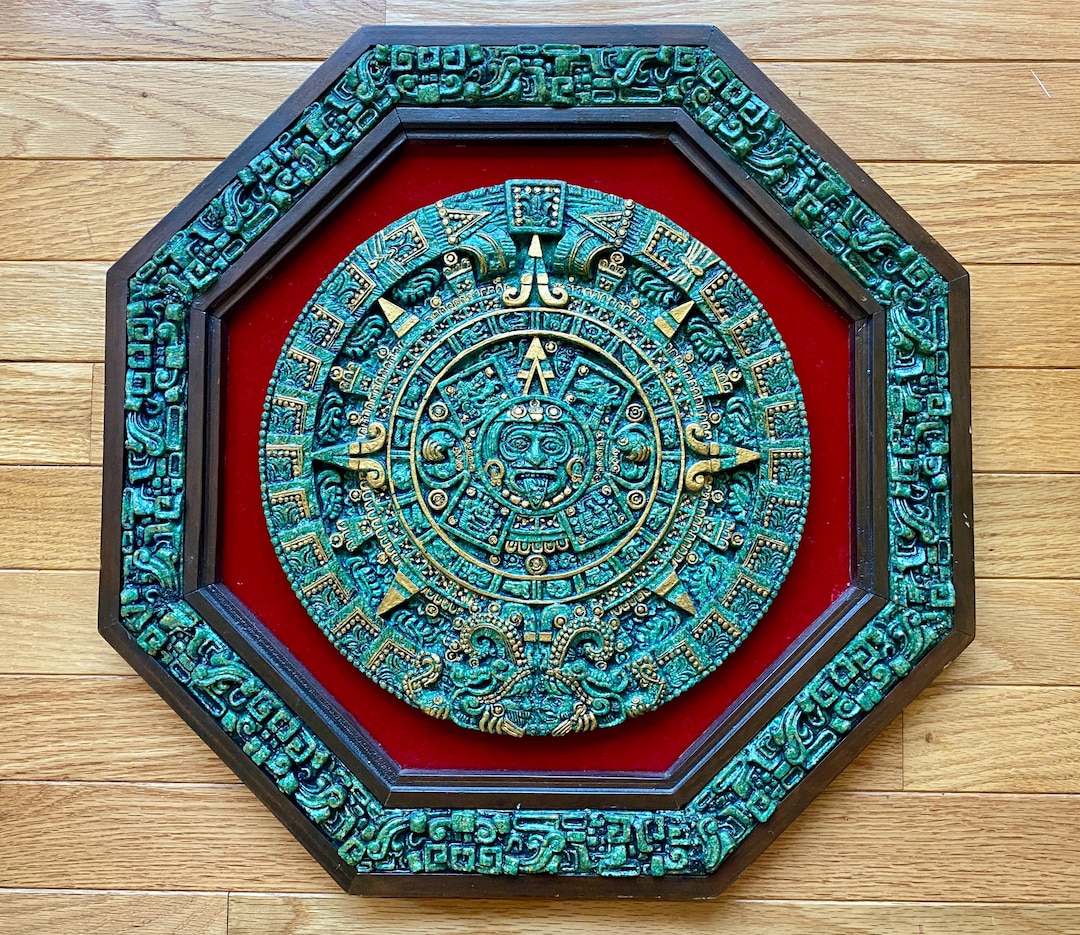 Vintage Aztec Mayan Sun Stone Calendar - 18" Diameter - 1970's El Arte ...