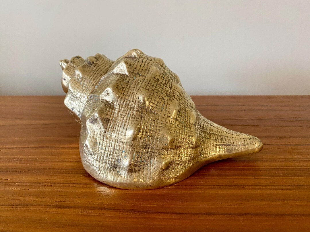 Vintage Large Brass Conch Shell - Beach Decor - Home Decor ...