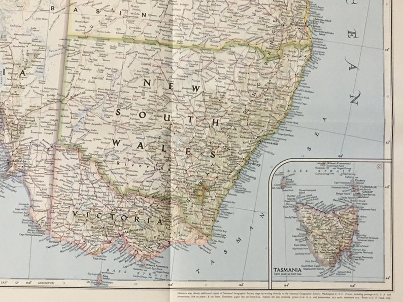 National Geographic Map Australia March 1948 Home Decor | Etsy